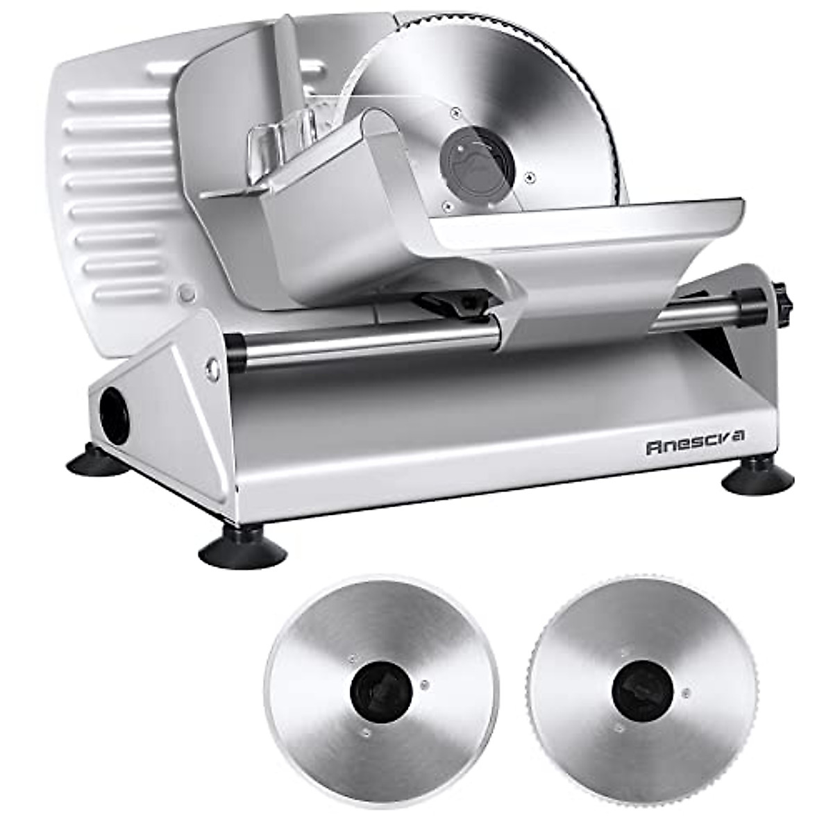 Meat Slicer, Anescra 200W Electric Deli Food Slicer with Two Removable 7.5’’ Stainless Steel Blades and Food Carriage, 0-15mm Adjustable Thickness Meat Slicer for Home, Food Slicer Machine- Silver