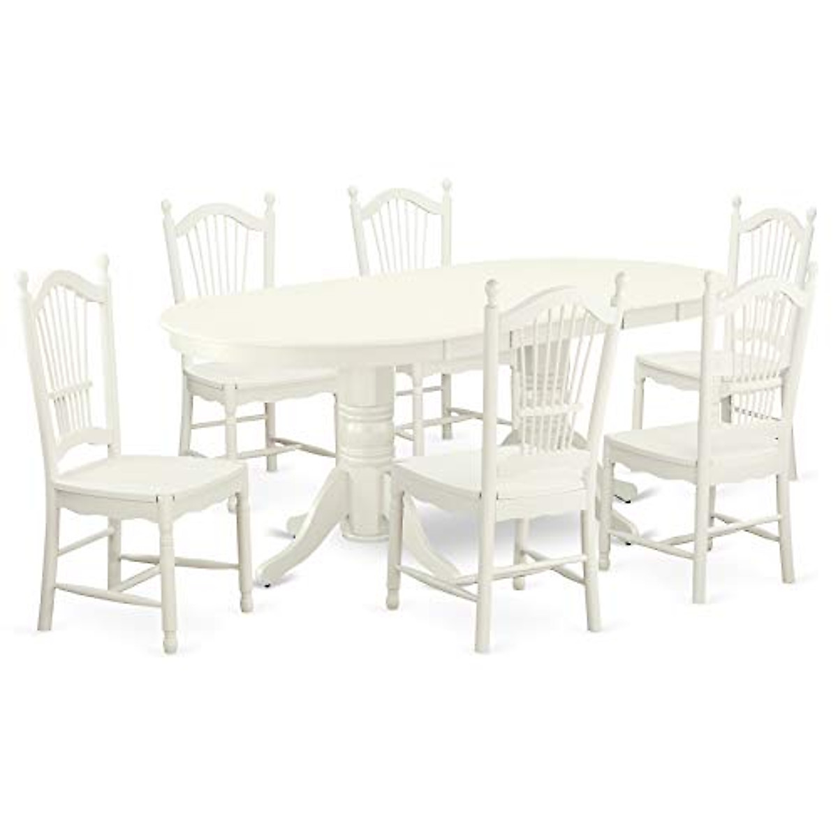 East West Furniture VADO7-LWH-W 7Pc Dinette Set Includes a 59/76.4 Inch Oval Dining Table with Butterfly Leaf and 6 Wood Seat Kitchen Chairs, Linen White Finish