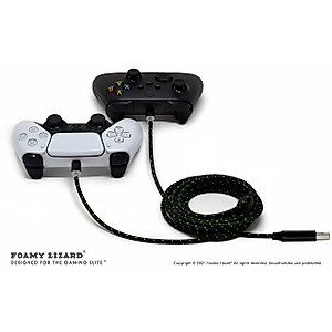 Foamy Lizard 10FT Split Controller Charger Cable for Xbox Series X/S, LED Fast Charging Braided Nylon Replacement Cord, Dual USB C for Elite 1/2, PlayStation 5, Accessories (A to C, Green LED)