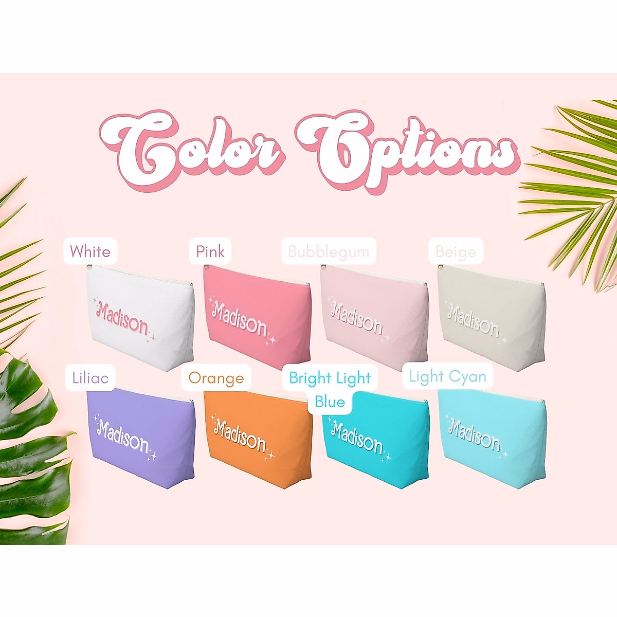 LITTLE RAD CO Personalized Makeup Bag for Women & Girls - Customizable Cosmetic Pouch - Pink Cosmetic Bags for Women Personalized Gifts for Bridesmaid Gifts, Friend Gifts & Women Gifts