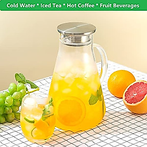 Tbgllmy 2 Liter 68 Ounces Glass Pitcher With Lid, Hot&Cold Water Pitcher With Handle, for Homemade Fruit Beverage, Juice, Iced Tea and Milk