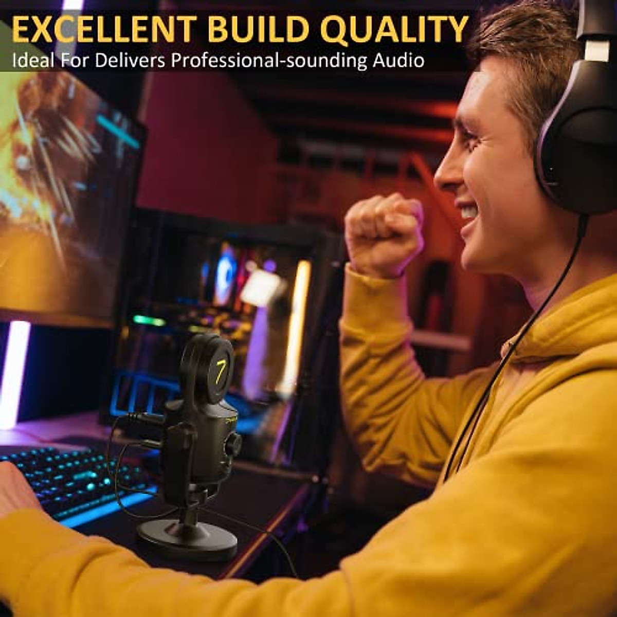 7RYMS USB Microphone Cardioid Condenser Gaming Mic Metal Large Diaphragm Microphone for PC, Computer, Laptop, PS4/5 with Built-in Pop Filter Desk Stand for Podcasting, Streaming, ASMR (SR-USB Mini)