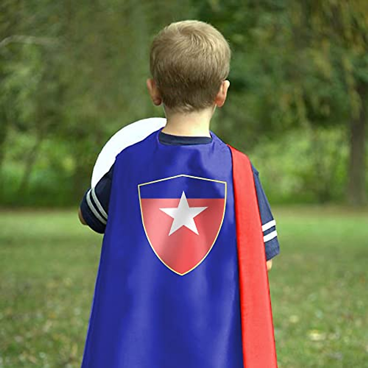 Mizzuco Dress Up Capes for Kids Superhero Cloak with Mask and Waistband Halloween Costumes and Party Dress up(Blue White)