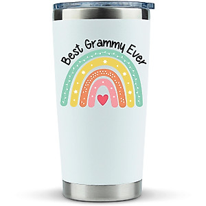 KLUBI Grammy Gifts Tumbler Mug - Best Grammy Ever 20oz Tumbler Mug With Straw - Present Idea for Great Grandma, Grandmother, Cute Birthday, from Grandchildren, Granddaughter, Happy Grammy, Bday