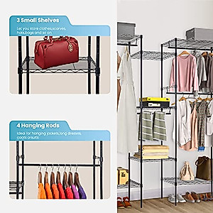 Garment Rack Metal Clothes Rack Large Armoire Storage Portable Closet Shelves Wire Clothing Rack Multiple Assembly Methods with 4 Hanger Rod 4 Large Shelves 3 Small Shelves, Max Load 830 LBS, Black