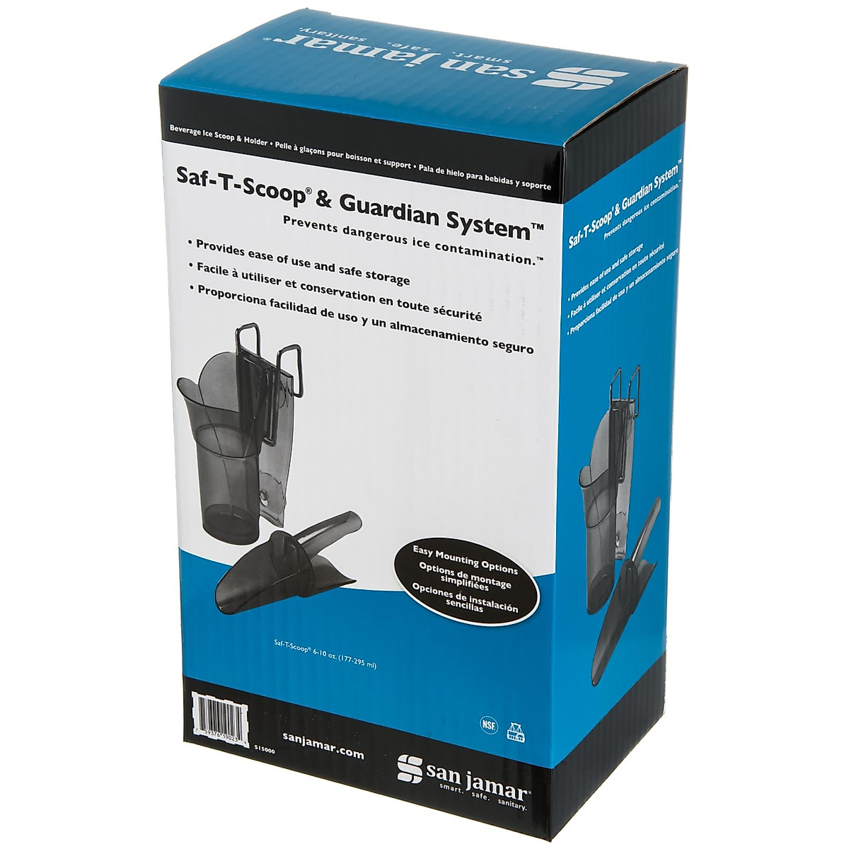 San Jamar SI5000 Polycarbonate Saf-T-Scoop and Guardian System, 6oz to 10oz, for Bar and Beverage Station, Blue