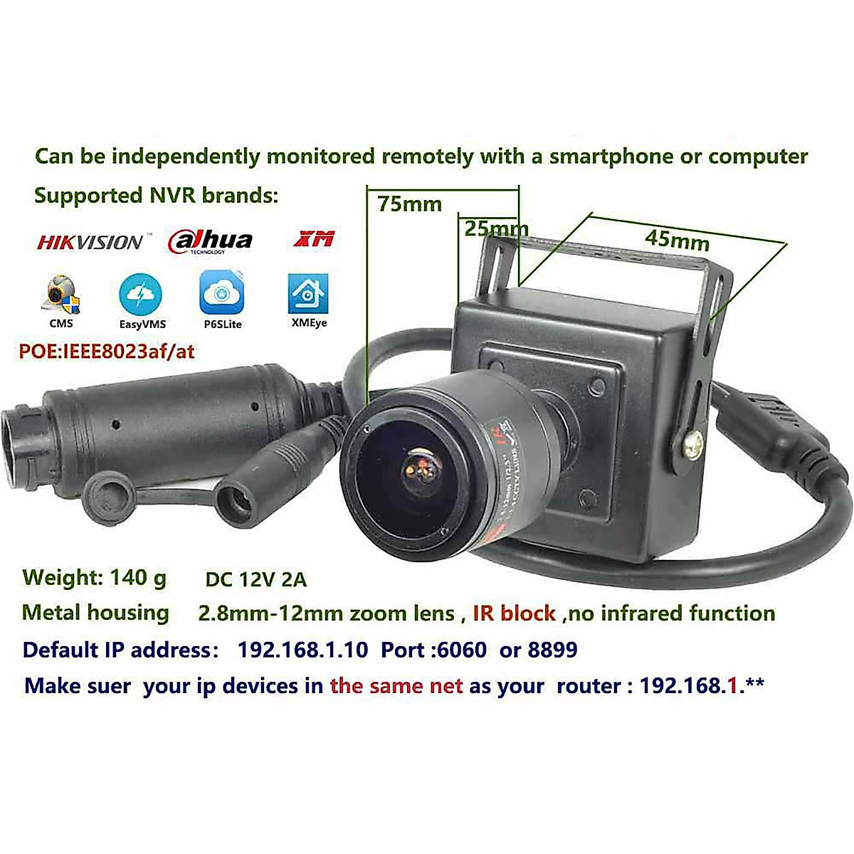 BlueFishCam 4MP Mini POE IP Camera Security 2.8-12mm Varifocal IP Network Camera Manual Zoom Lens Hidden Camera Indoor Security Surveillance CCTV System (4MP)