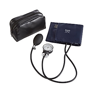 McKesson Basic Pocket Aneroid Sphygmomanometer - Blood Pressure Gauge and Cuff, 2 Tubes, for Adults, Navy Blue - Large Cuff, 23 cm to 40 cm, 21.6 in Long Tubes, 1 Count