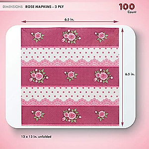 Royal Bluebonnet Napkins - 100 Paper Napkins - Pink and White Rose Flower Theme – Napkins Disposable, Napkins, Napkins Paper