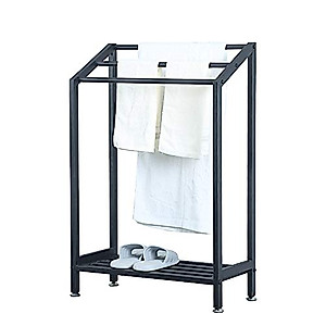 Industrial Metal Free Standing Towel Rack,3 Tier Metal Towel Bar Stand with Shelf for Bathroom,Indoor/Outdoor,Blcak