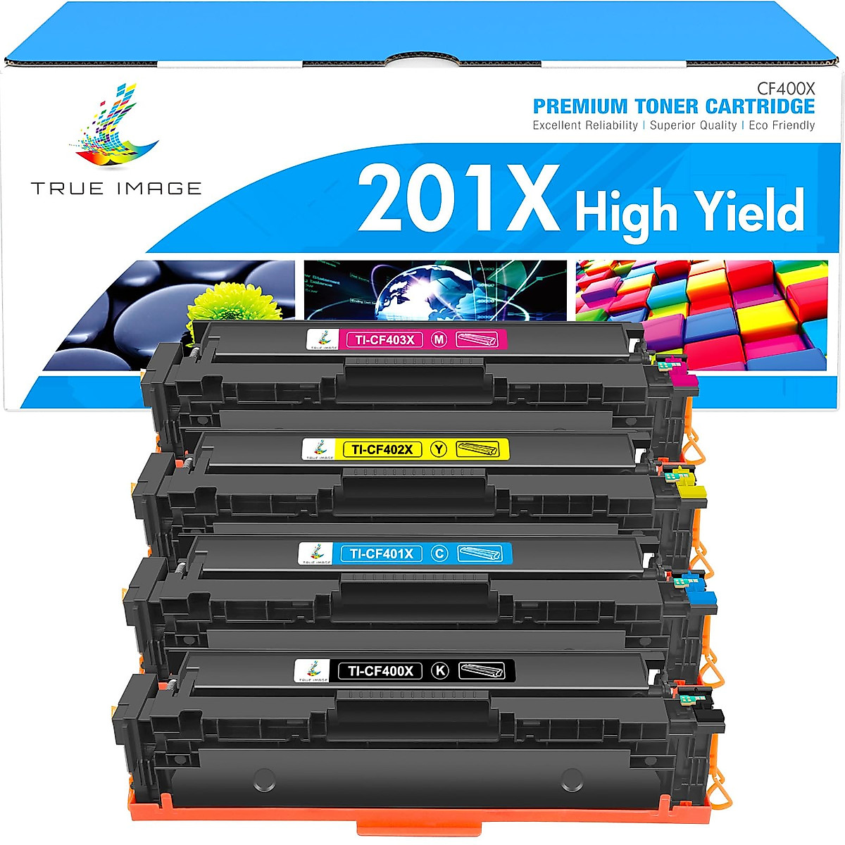 TRUE IMAGE Compatible Toner Cartridge Replacement for HP 201A 201X CF400X CF400A Color Pro MFP M277dw M252dw M277c6 CF401X CF402X CF403X M252 M277 Printer (Black Cyan Yellow Magenta, 4-Pack)