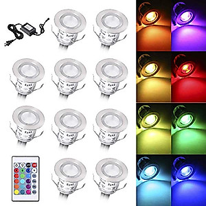 Lixada Recessed LED Deck Light 16 RGBW Colors/4 Lighting Modes Remote Control IP67 Waterproof LED in Ground Lights for Outdoor Yard Garden Stair Patio Pool Deck Kitchen -10Pack - RGBW Colors (30mm)