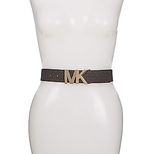 Michael Kors 38mm Leather Reversible MK Logo Plaque Buckle Belt (Brown/Black, M)