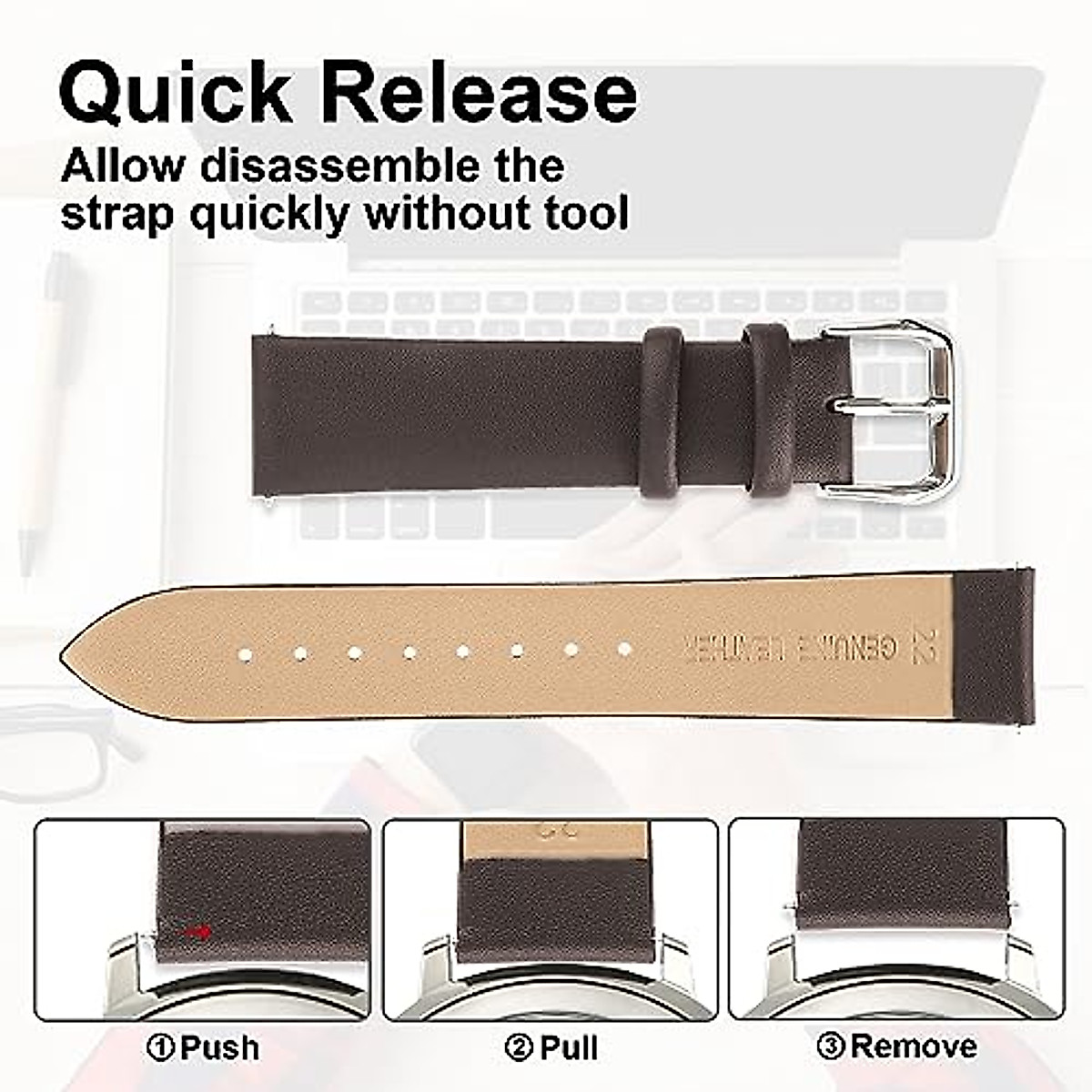 cobee Leather Watch Straps, Soft Calfskin Leather Watch Band Quick Release Leather Replacement Watchband for Men Women Universal Watches Bracelet Stainless Steel Clasp Buckle(Dark Brown, 22mm)