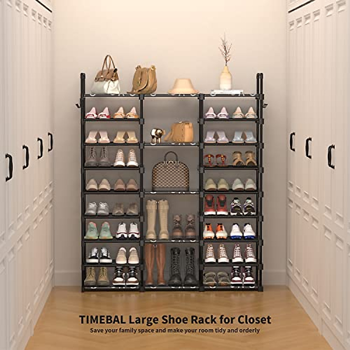 TIMEBAL Shoe Rack Storage Organizer Shoe Shelf Organizer for Entryway (9 Tiers 3 Rows, Black)