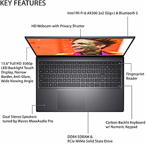 DELL Inspiron 5515 Laptop, 15.6" FHD Touchscreen, AMD Ryzen 7 5700U 8-Core Processor, 32GB RAM, 1TB SSD, Backlit KB, HDMI, Webcam, Wi-Fi, FP Reader, Windows 11 Home