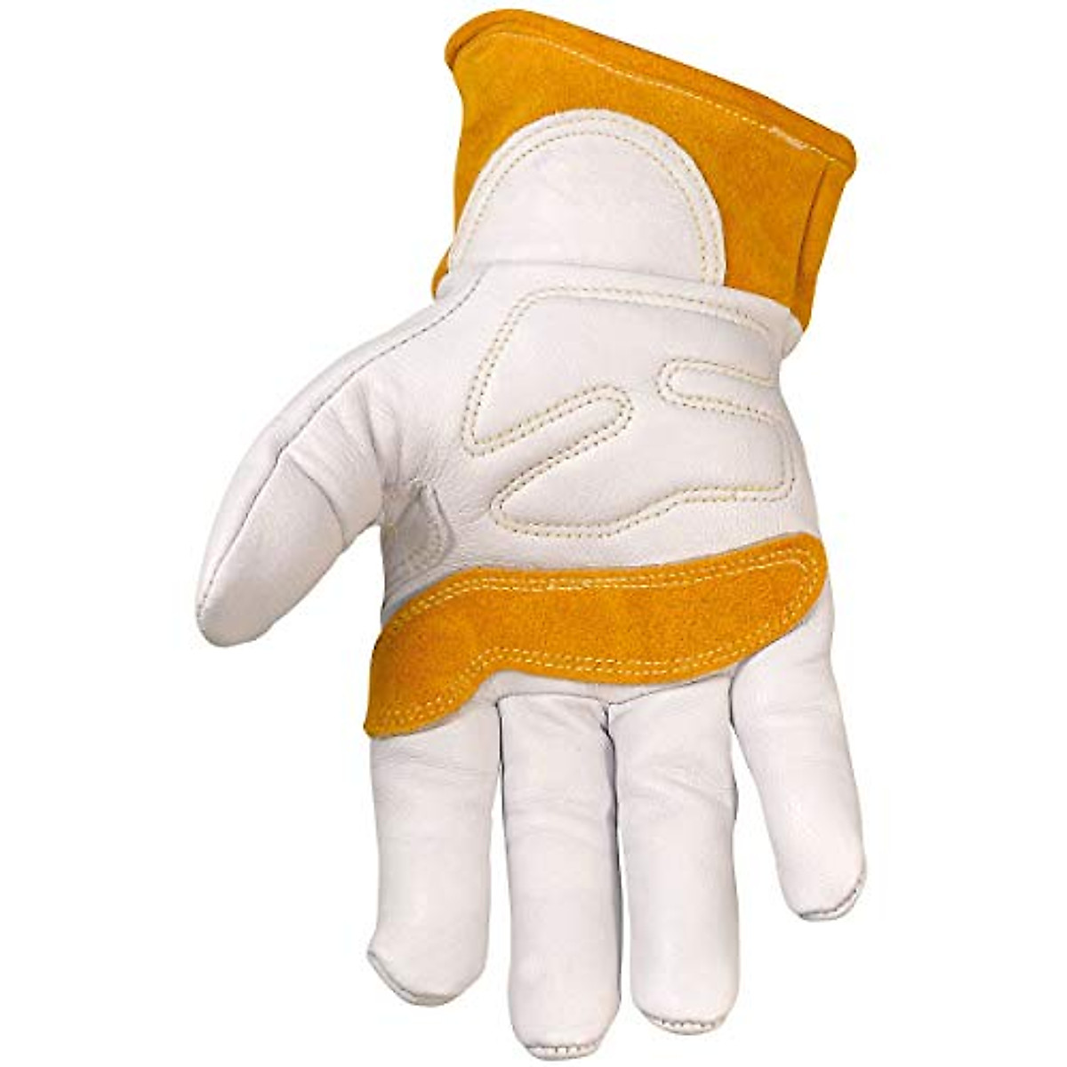 Caiman Premium Goat Grain TIG/MIG Welding Gloves with Wool Insulated Back, Scalloped Cuff, Boarhide Palm, Unlined, Reinforced Thumb, Kevlar, Kontour Design, White/Gold, Medium (1871-4)