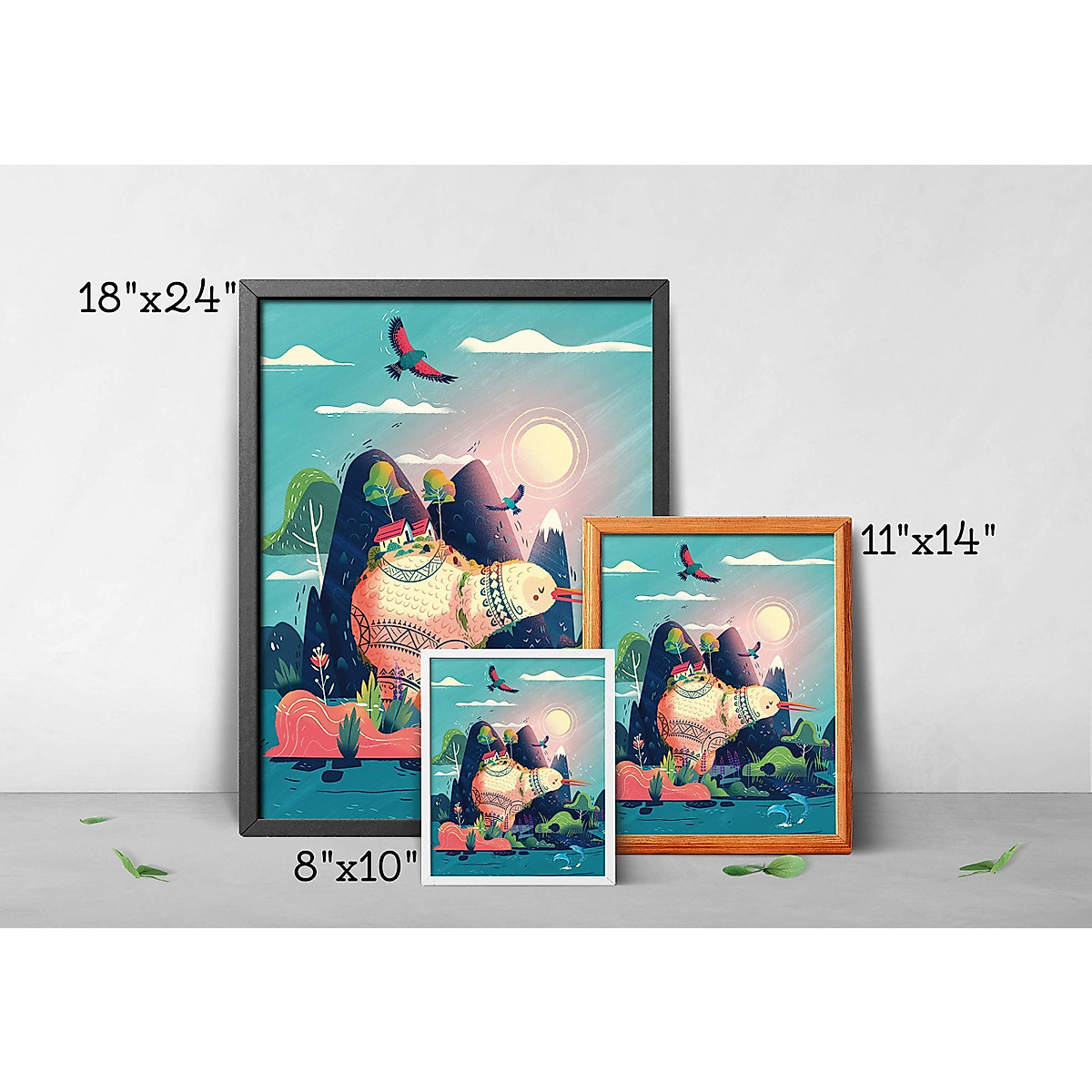 8x10 Kiwi Nursery Art Print New Zealand Art Whimsical Print Fantasy Folk Nature Design Colorful Travel Tropical Art Mountain Hiking Bird Illustration Kids Bedroom Decor Studio Ghibli Art Cute Wall Art