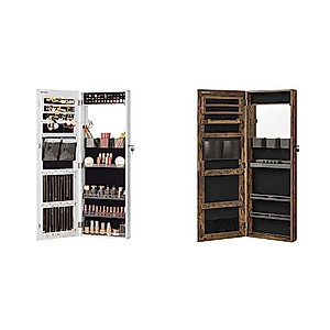 SONGMICS Wall/Door Mount Jewelry Cabinet Armoire with Full-Length Frameless Mirror, Gift Idea, White UJJC003W01 & Rustic Brown UJJC003X01