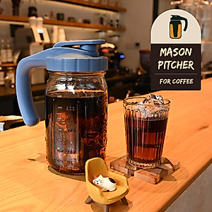 Glass Mason Jar Pitcher with Lid - Wide Mouth,1 Quart (32oz / 1 Liter) LIVEBAY Breast Milk Pitcher, Heavy Duty Glass Breastmilk Storage Container for Sun Tea, Juice, Cold Brew Coffee