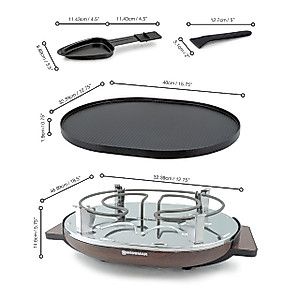 SwissMar KF-77068 8-Person Matterhorn Oval Raclette w/ Wood base, reversible cast aluminum Non-Stick grill plate