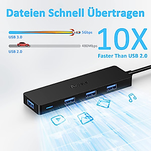 Aceele 5 Port USB 3.0 USB Type C Hub, Ultra-Slim with 2ft Extended Cable, 5 Gbps SuperSpeed, Micro USB Charging, for 2020 MacBook Pro, Surface Pro 7, Samsung S21, and Other USB C Devices
