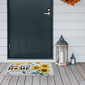 2 Pieces Sunflower Kitchen Rugs Set Kitchen Mats Non Slip Rubber Backing Area Sunflower Rug Home Sweet Home Doormat Washable Indoor Outdoor Floor Mats Country Kitchen Decor, 17'' x 30'', 17'' x 47''