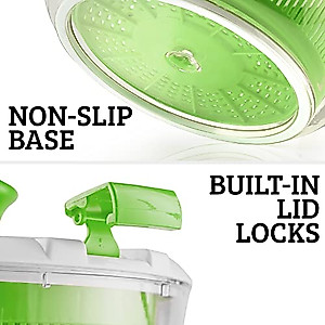 Zulay Kitchen Salad Spinner Large 5L Capacity - Manual Lettuce Spinner With Secure Lid Lock & Rotary Handle - Easy To Use Salad Spinners With Bowl, Colander & Built-in Draining System (Green)