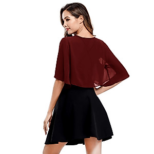 Women's Short Sleeve Open Front Soft Chiffon Shrug Cardigan for Evening Dresses (Deep Wine Red, 2XL-3XL)