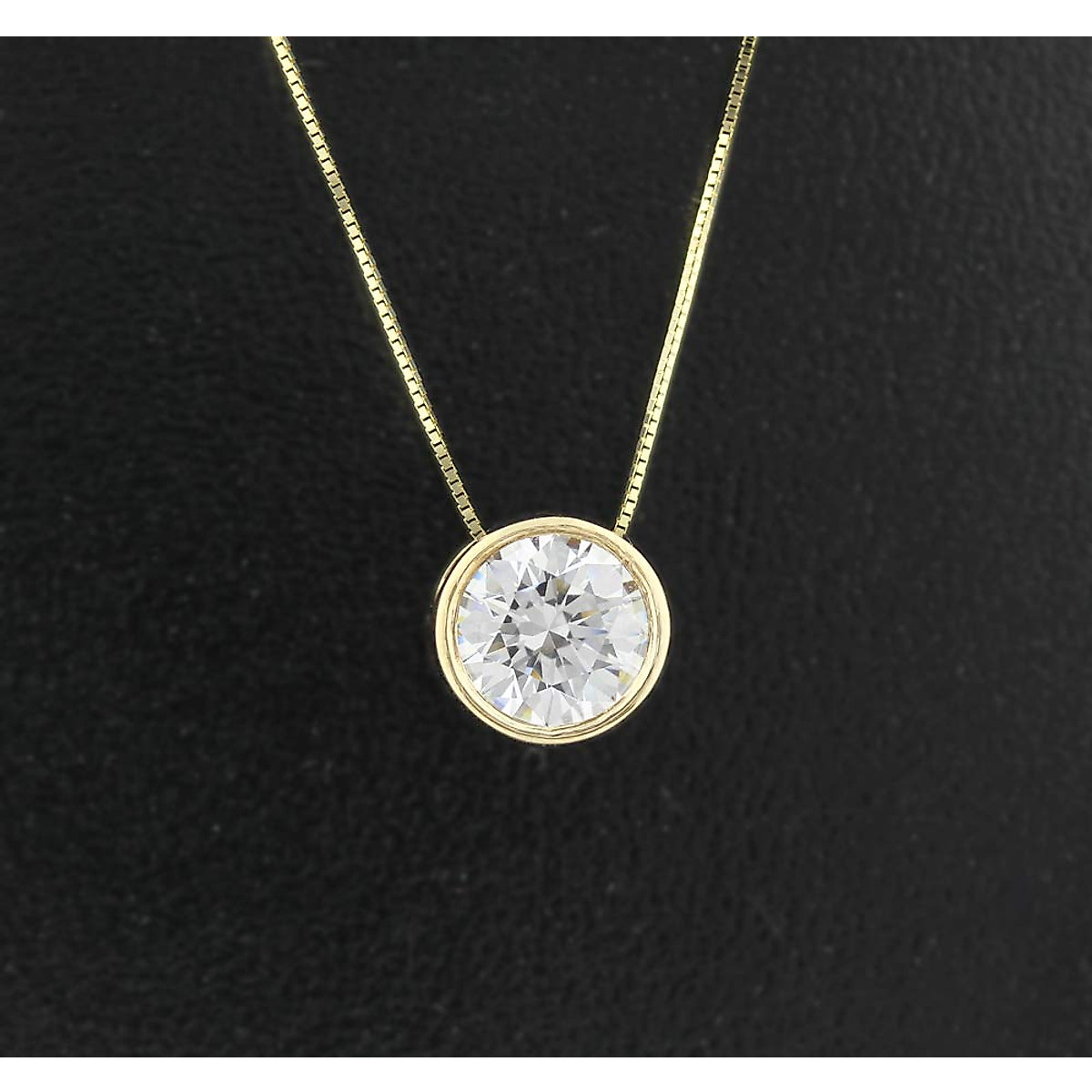 GNGJewel CZ Collection Solid 14k White or Yellow Gold Bezel-Set Pendant Necklace, 18" Box Chain (2cttw, YellowGold)