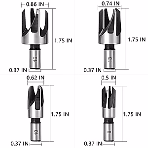MEIGGTOOL 23pcs Woodworking Chamfer Drilling Tool, 8pcs Wood Plug Cutter Drill, 7pcs Three Pointed Countersink Drill Bit with L-Wrench, 6pcs 1/4" Hex 5 Flute 90 Degree Countersink Drill Bits