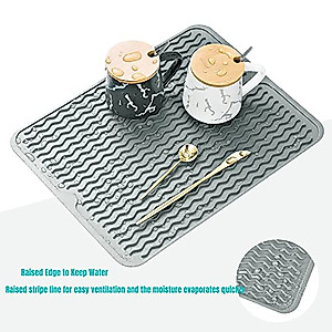Silicone Dish Drying Mat for Kitchen Counter- Eco Friendly Food Grade Silicone Drying Mat - Easy to Clean Heat Resistant Dish Mat - Large (12" x 16") - Gray