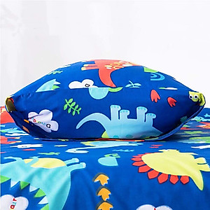 Wellboo Dinosaur Pillow Cases Queen Kids Toddler Green Pillow Shams 20x26 inches Boys Girls Forest Jurassic Pillow Protectors Cute Cartoon Animals Green Pillowcases Set of 2 with Envelope Closure