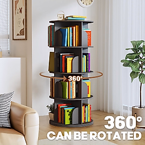 DAOTENGQL 4 Tier Rotating Bookshelf, 360 Spinning Corner Bookcase Tower, Floor Standing Book Shelf Organizer for Bedroom and Living Room, Round Bookshelf for Small Space, Easy to Assemble (Black)