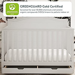 Storkcraft Moss 5-in-1 Convertible Crib with Drawer (White) – GREENGUARD Gold Certified, Crib with Drawer Combo, Includes Full-Size Nursery Storage Drawer, Converts to Toddler Bed and Full-Size Bed