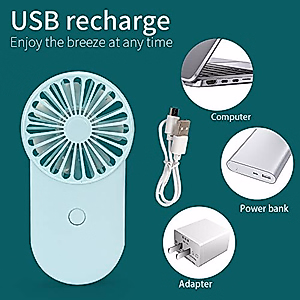 Dilexus Personal Fan Green Mini Handheld Fan,USB Recharge,Colorful LED,Small Portable Hand Fan with 3 Speed Modes - Ideal for Travel, Camping, Hiking and Office Use