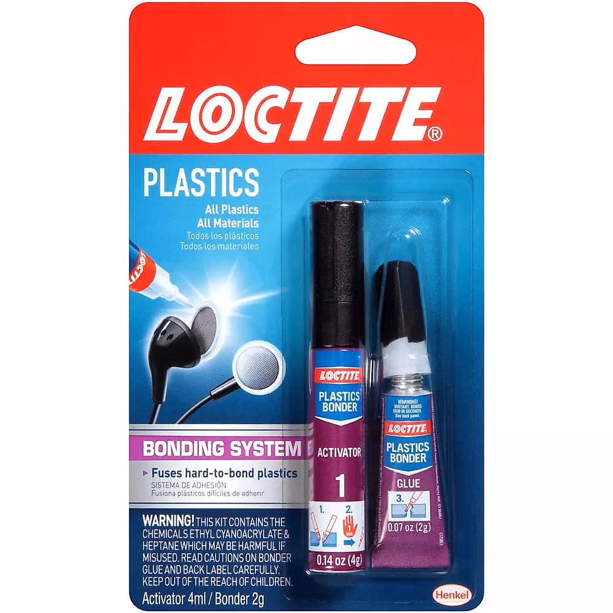 Loctite Super Glue Plastic Bonding system, Clear Superglue for Plastic, Cyanoacrylate Adhesive Instant Glue, Quick Dry - 0.14 fl oz Activator, .07 fl oz Glue, Pack of 1