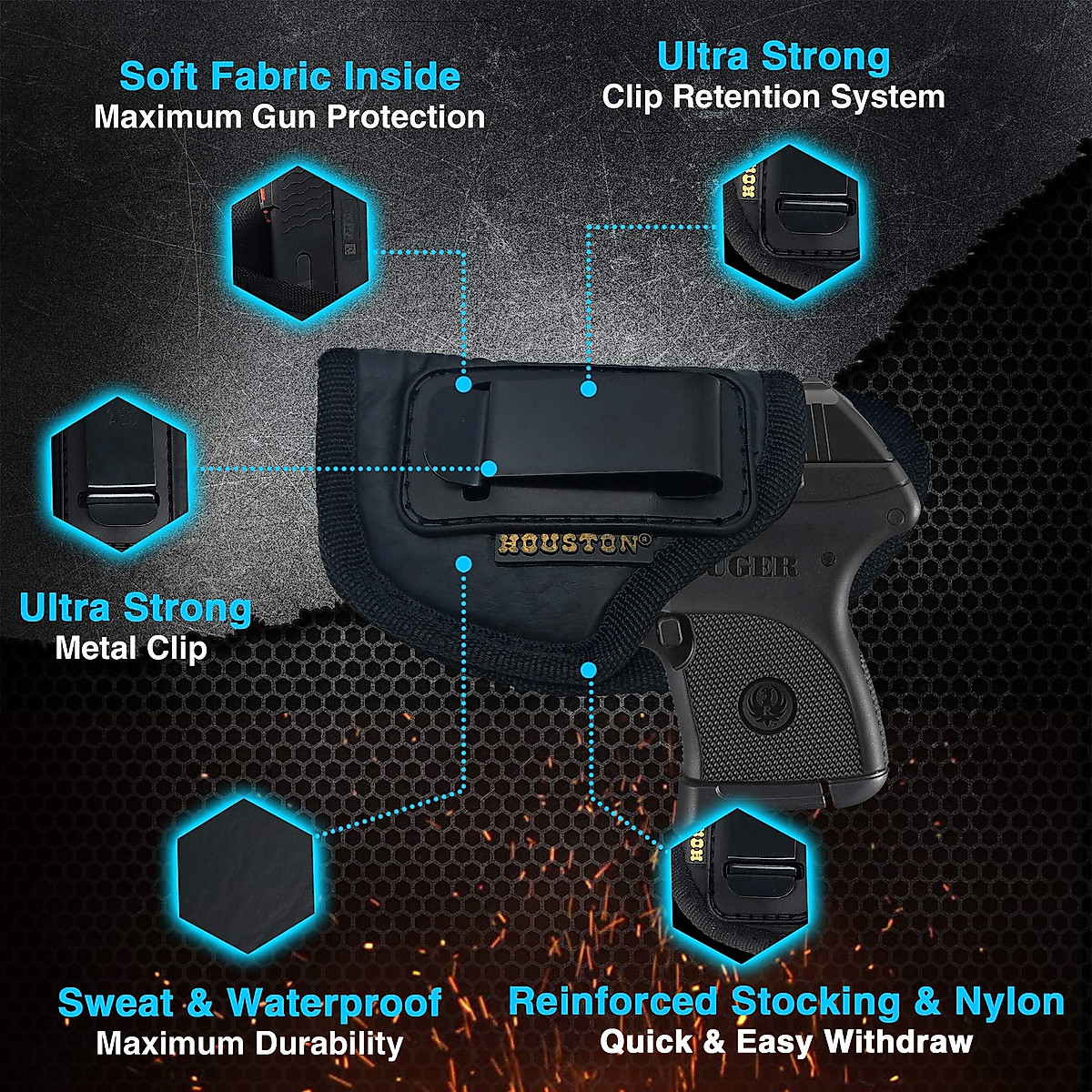 IWB Gun Holster by Houston - ECO Leather Concealed Carry Soft Material | Suede Interior for Maximum Protection | Fits: Most Small 380, Keltec, Ruger LCP, Diamond Back, Small 25 & 22 Cal (CHP-71A-LH)