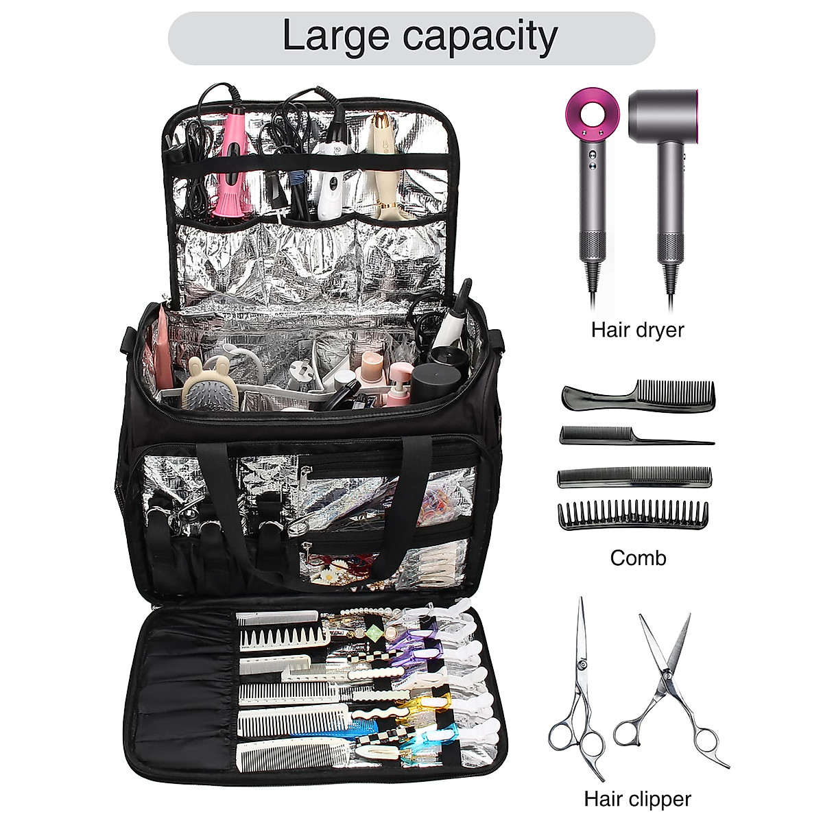 MONSTINA Professional Hairdressing Bag,Hairstylist Travel Bag,Cosmetics Beauty Hairdresser Bag with Shoulder Strap,Hair Makeup Salon Organizer Bag for Barber Insulation Material