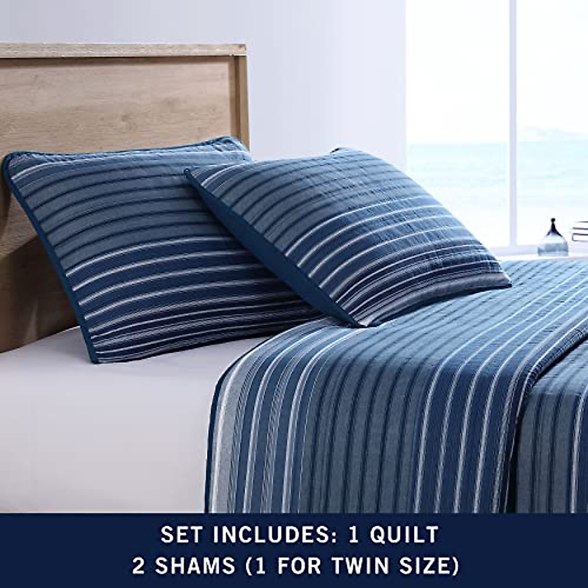 Nautica - Queen Quilt Set, Cotton Reversible Bedding with Matching Shams, Bedding Set for All Seasons (Coveside Blue, Queen)