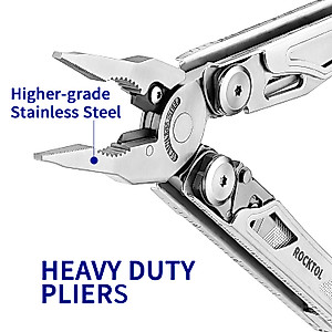 ROCKTOL Multitool, 29-in-1 Multitool Pliers with Replaceable Wire Cutters and Saw, Heavy-duty Stainless Steel Multi-tool Set and Nylon Sheath for Camping Survival multi tool for Man