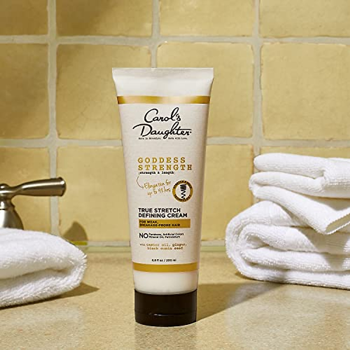 Carol's Daughter Goddess Strength True Stretch Defining Hair Cream For Wavy, Coily and Curly Hair, Curl Defining Cream with Castor Oil for Weak Hair, 6.8 Fl Oz