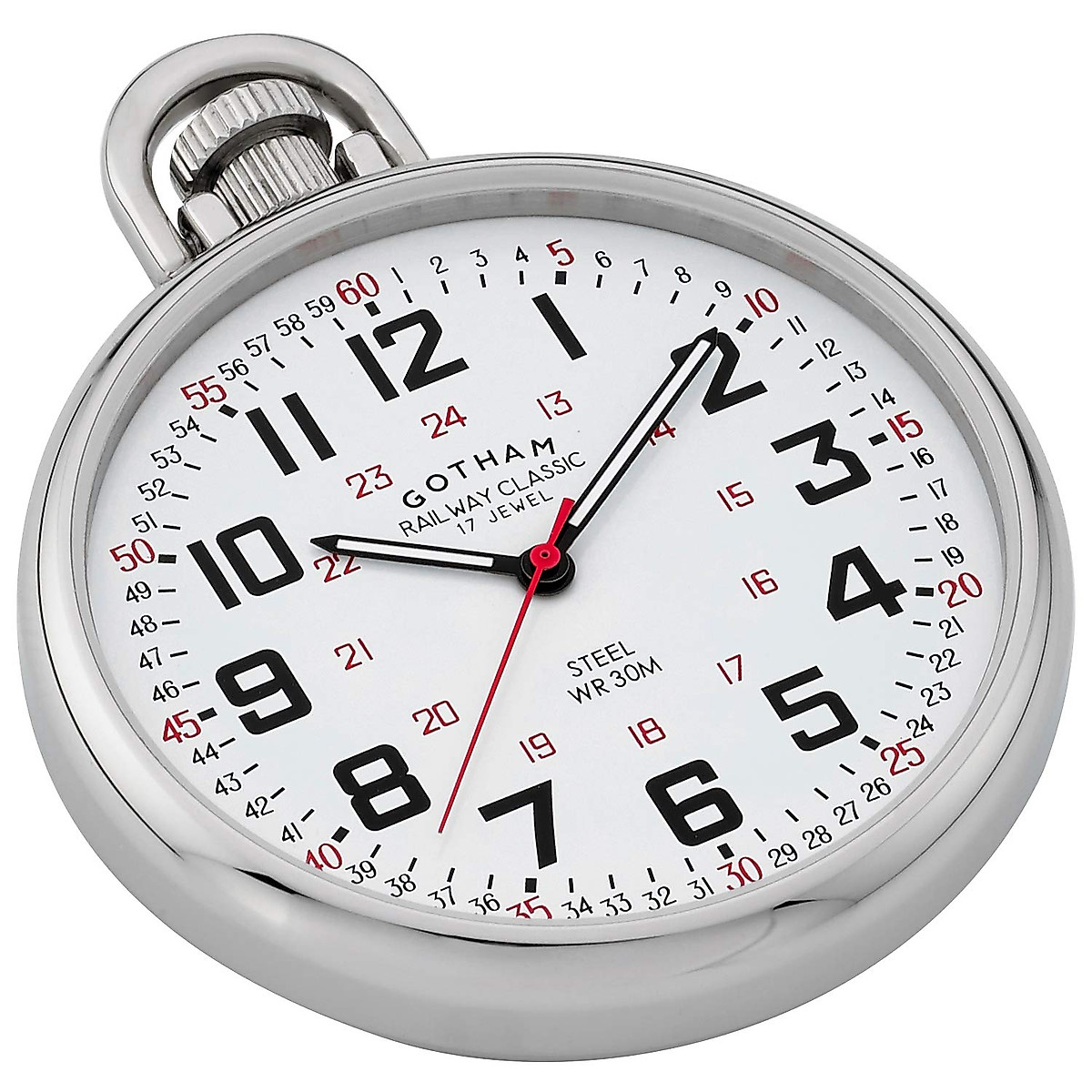 Gotham Men's Stainless Steel Mechanical Hand Wind Railroad Style Pocket Watch # GWC14106SX