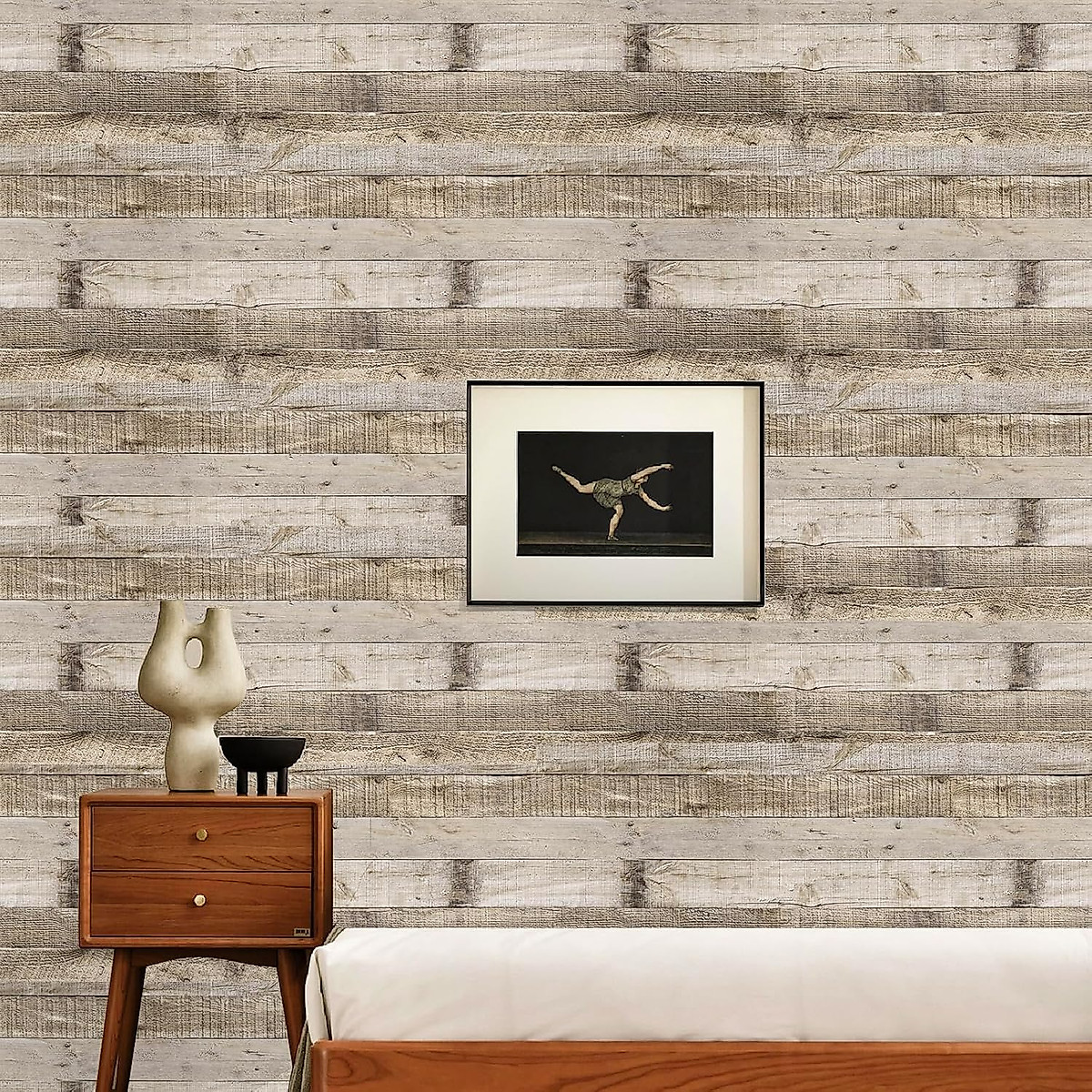 Anmon Wood Contact Paper 17.7" x 118" Peel and Stick Wallpaper, Grey Distressed Wood Wallpaper Shiplap Self Adhesive Removable Wall Paper, Wood Look Plank Rustic Natural Contact Paper for Wall