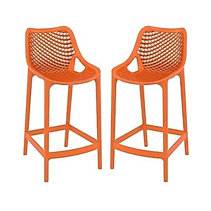 Home Square Patio Counter Stool in Orange Finish - Set of 2