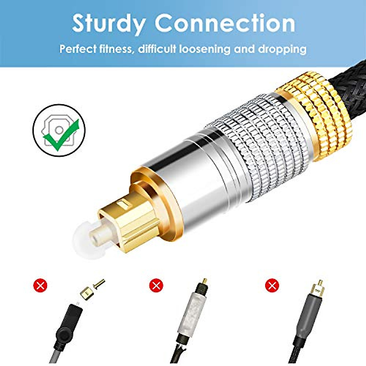 Starweh Optical Audio Cable, 6ft Fiber Optic Audio Cable with Durable 24K Gold-Plated, Nylon Braided Male to Male Optical Digital Cable for HI-FI Sound Bar, Home Theater, TV, PS4, Xbox, Playstation