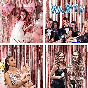RUBFAC Rose Gold Foil Fringe Curtain, 6.4x8 Feet, Pack of 2, Metallic Rose Gold Streamers, Rose Gold Backdrop for Party Decorations for Birthday Decor Bachelorette Wedding Princess Party Graduation