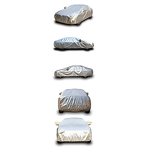 Tecoom Heavy Duty Multiple Layers Car Cover All Weather Waterproof Windproof Reflective Snow Sun Rain Protective Outdoor with Buckles and Belt Fit 191-200 Inches Sedan