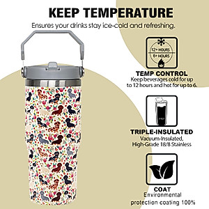 Dachshund Tumbler Gifts with Handle and Straw, Stainless Steel Vacuum Insulated Flip Straw 30 oz Dachshund Tumbler, Spill Proof Coffee Travel Mug Dachshund Lovers Gifts