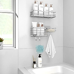 HBlife Self Adhesive Shower Shelves, 2 Pack Shower Caddy with 4 Hooks and Soap Holder, Rustproof Stainless Steel Shower Organizer